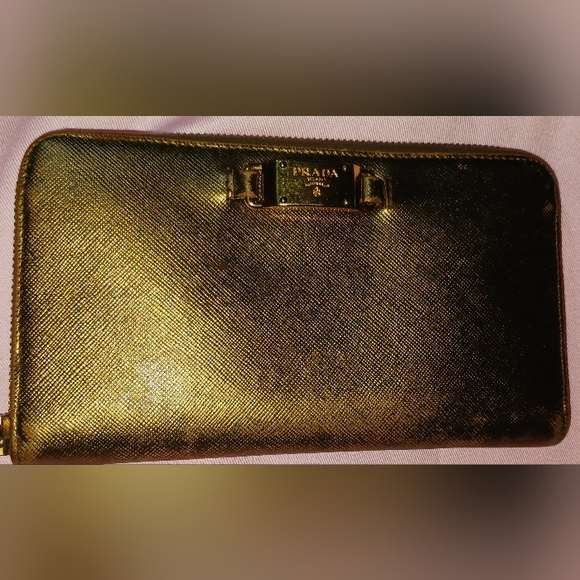 Prada | Bags | Prada Beautiful Gold Metallic Wallet Vguc | Poshmark